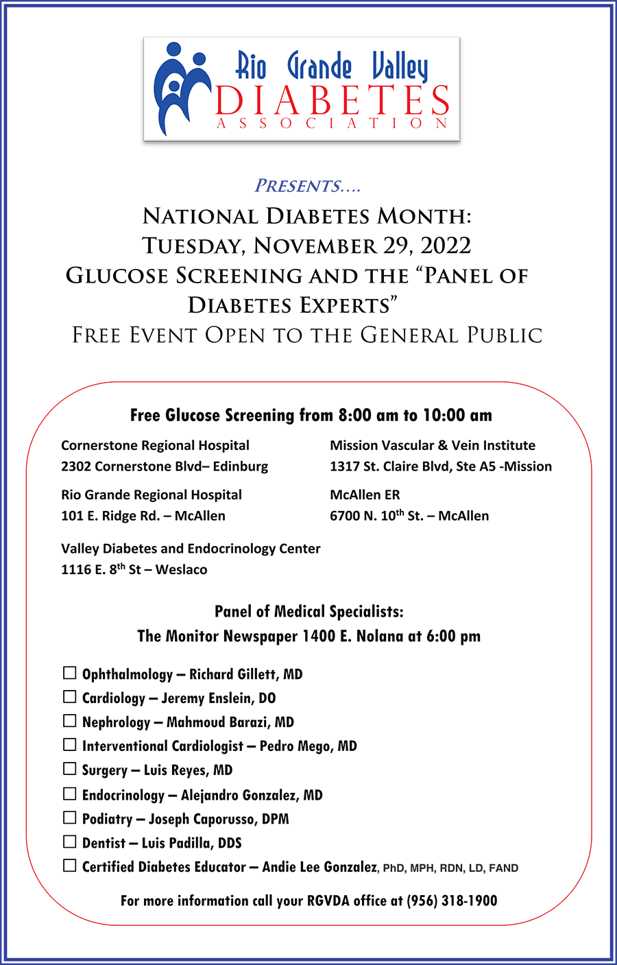 Glucose Screening and The “Panel of Diabetes Experts” - Rio Grande Valley